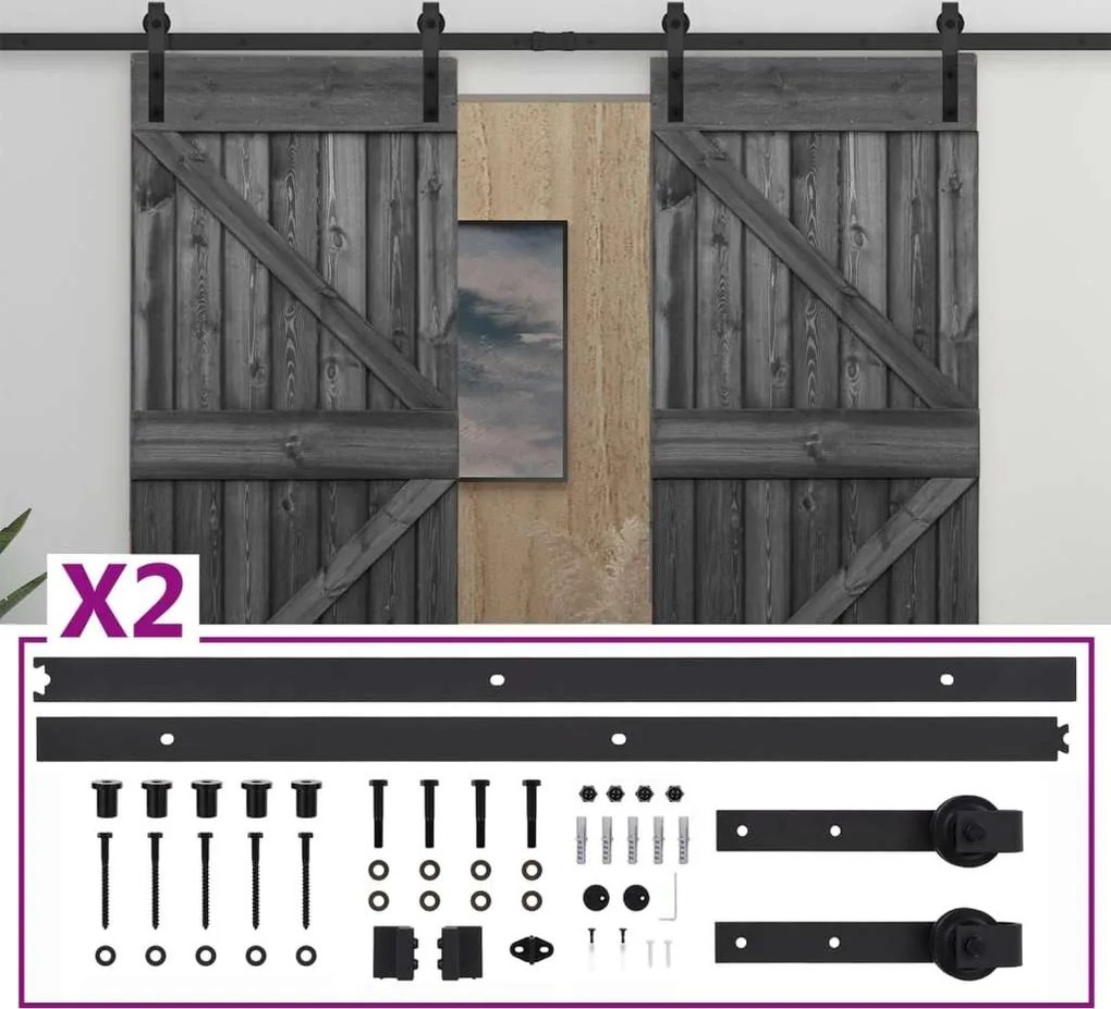 vidaXL Posuvné dveře s kováním 100 x 210 cm masivní borovice [3057599] Barva: Hnědá