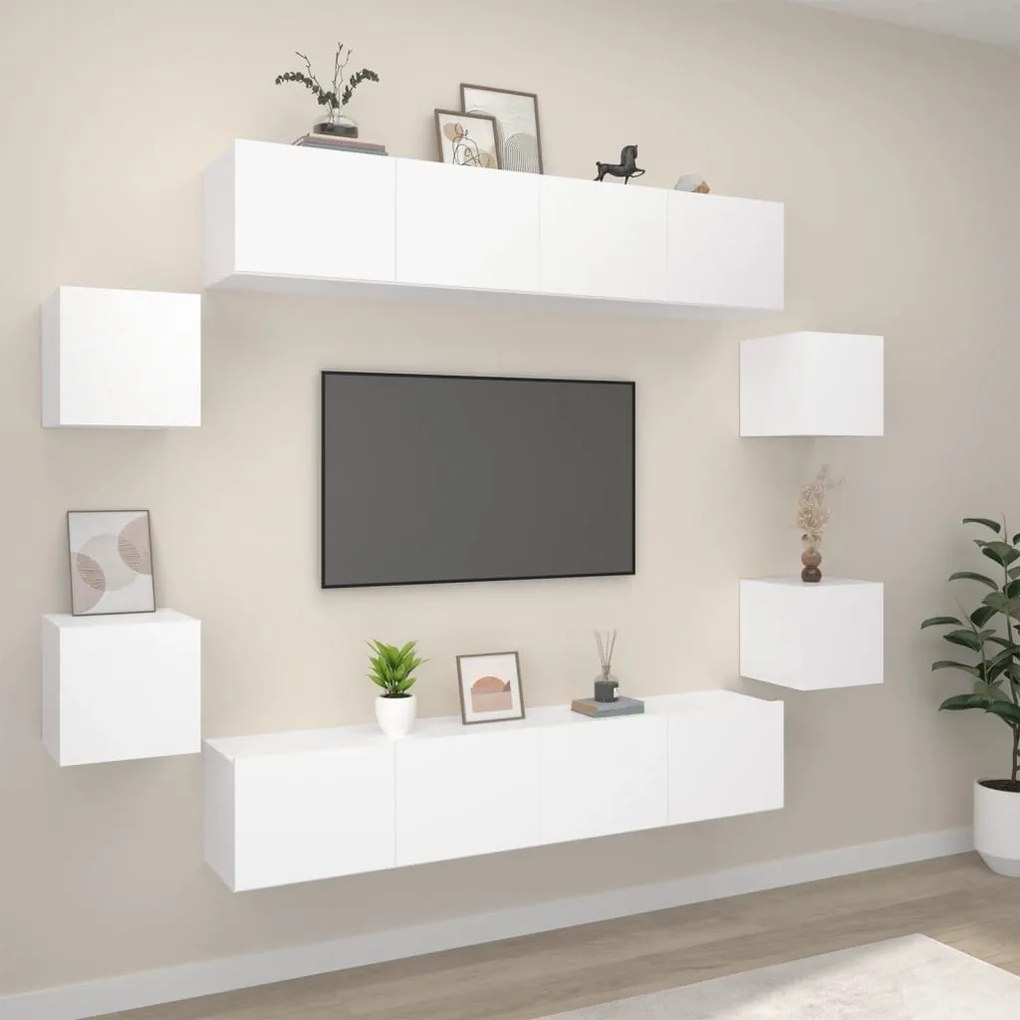 8dílný set TV skříněk bílý kompozitní dřevo 3114214