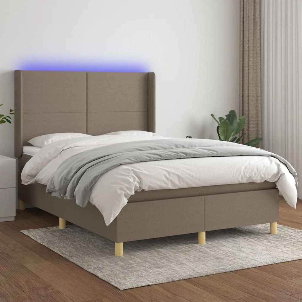 Box spring postel s matrací a LED taupe 140x200 cm textil