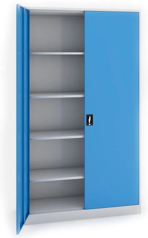 Dílenská policová skříň na nářadí KOVONA JUMBO, 4 police, svařovaná, 1200 x 500 x 1950 mm, šedá / modrá