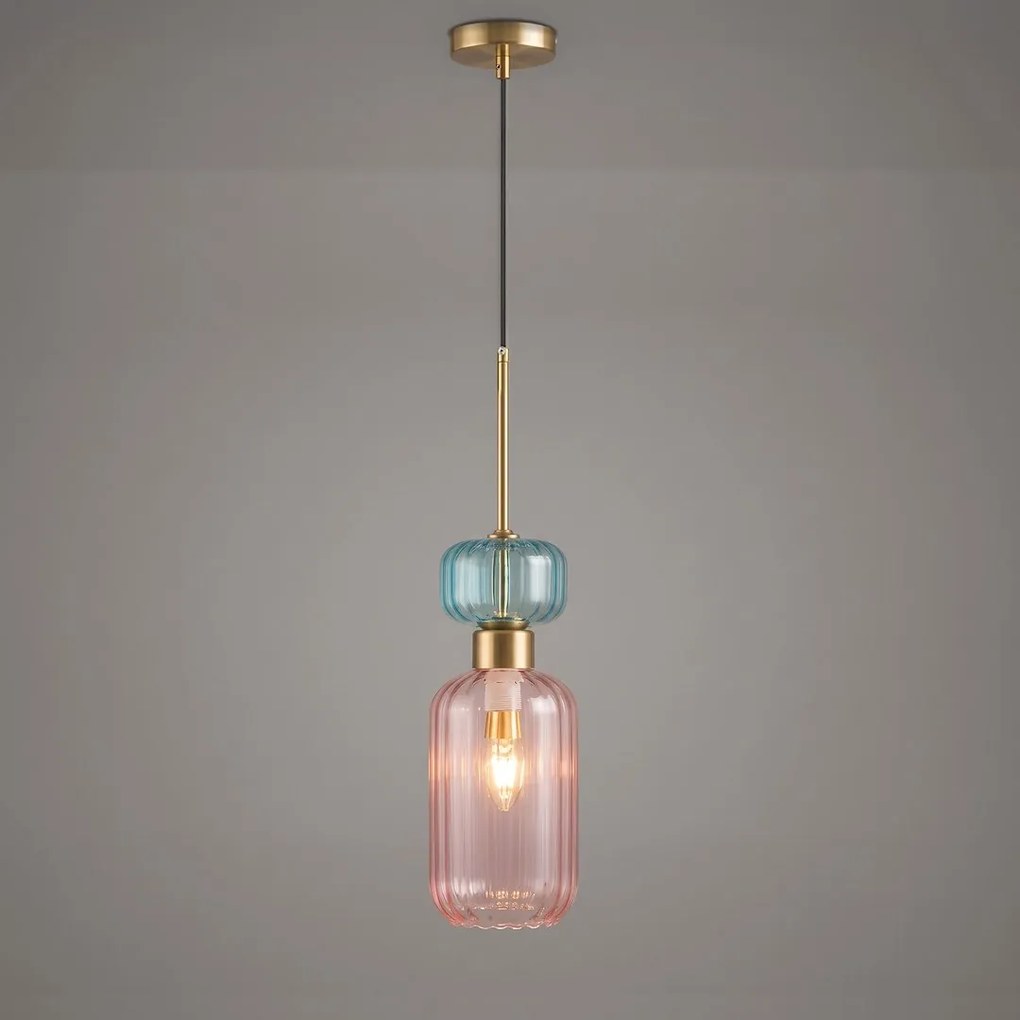 Závěsné svítidlo Molly Pink, 1x vícebarevné skleněné stínítko, g