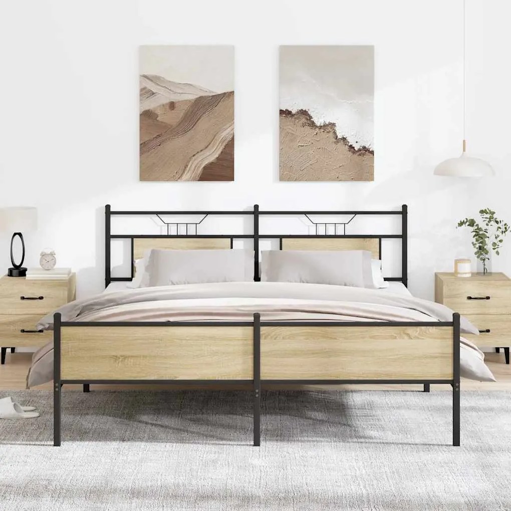 Kovový rám postele bez matrace dub sonoma 180 x 200 cm 3325125