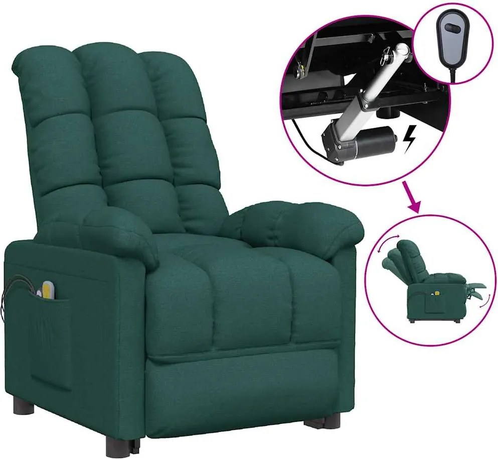 Elektrické masážní křeslo tmavě zelené textil 3073764