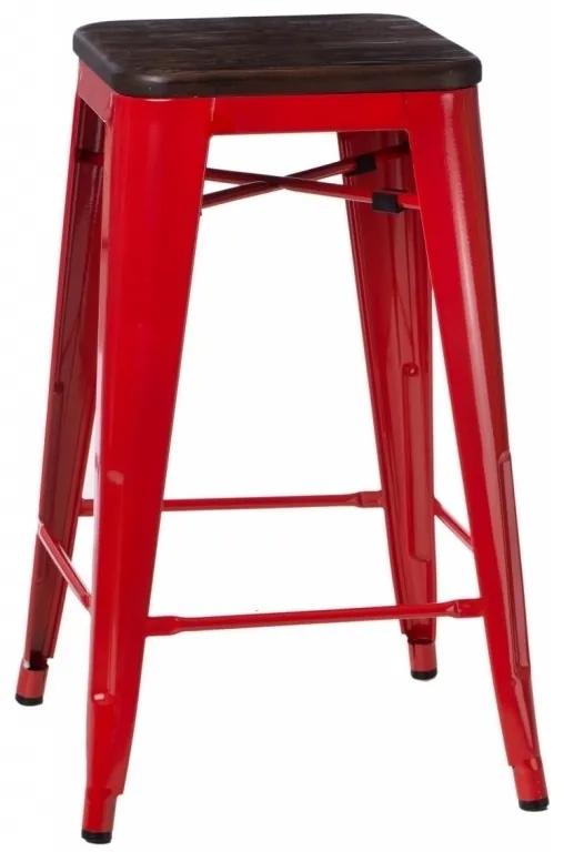 Barová židle Tolix 75, červená/tmavě kartáčované dřevo