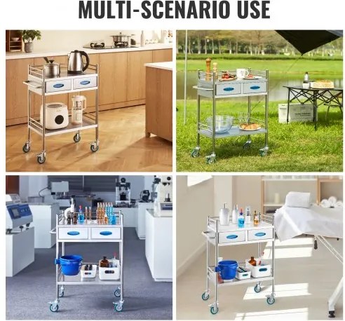 Laboratorní servírovací vozík, 2vrstvý nerezový pojízdný vozík