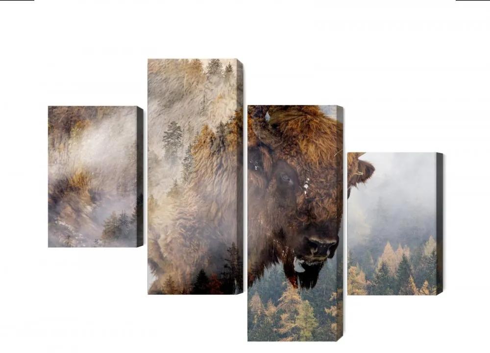 Vícedílný obraz Bizon Na Pozadí Mlžného Lesa Nedostatek Nedostatek Přírodní plátno 80x50