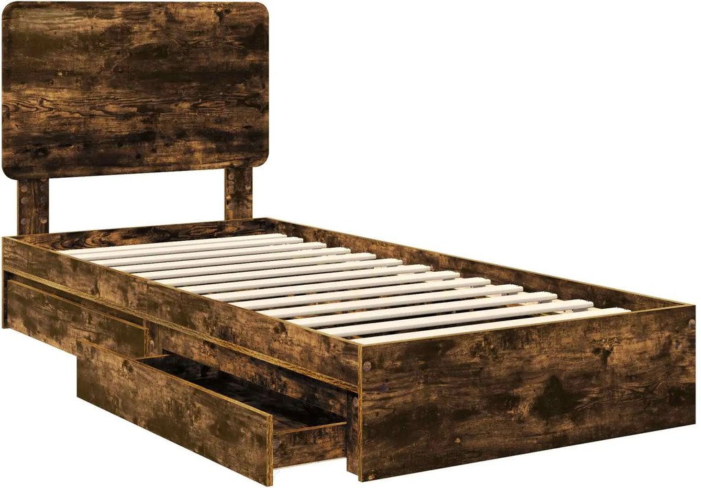 Postel s úložným prostorem se zásuvkou Kouřový dub 90 x 200 cm 3412725
