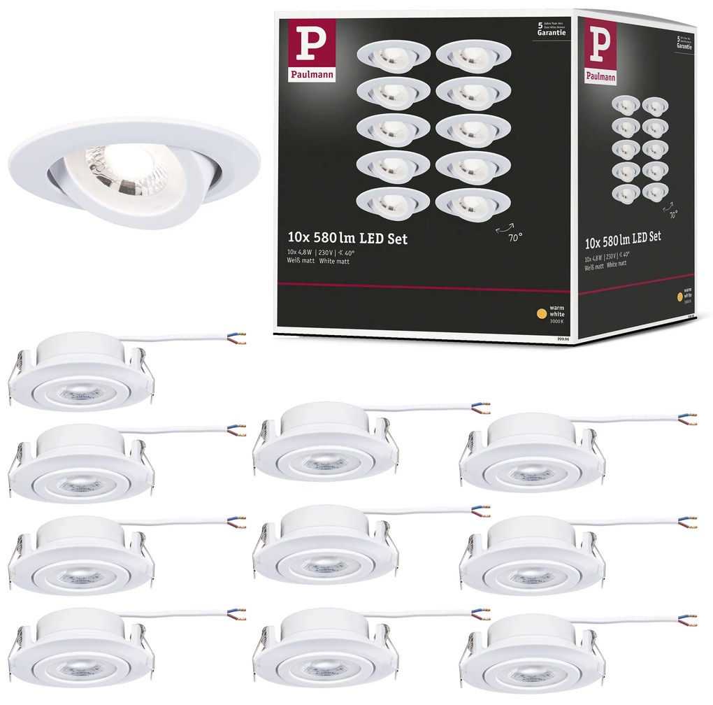 Paulmann 99996 matně chromové bodovky, 10x4,8W LED 3000K, Ø 8,2cm