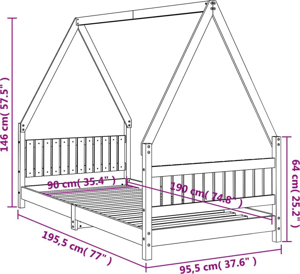 vidaXL Dětská postel 90 x 190 cm masivní borové dřevo [834509] Barva: Černá