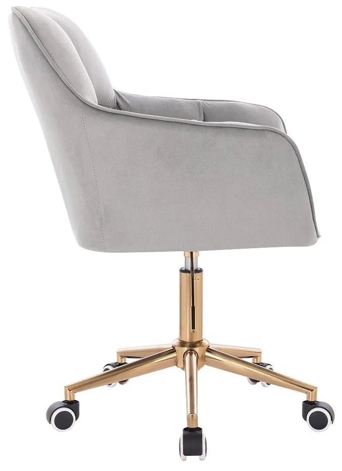 LuxuryForm DESIGN Otočné křeslo AMALFI VELUR na zlaté podstavě s kolečky - světle šedé
