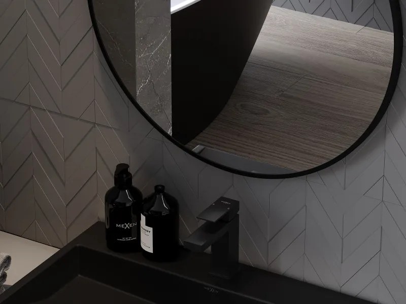 Mexen Loft, kulaté koupelnové zrcadlo 95 cm, barva rámu černá matná, 9850-095-095-000-70