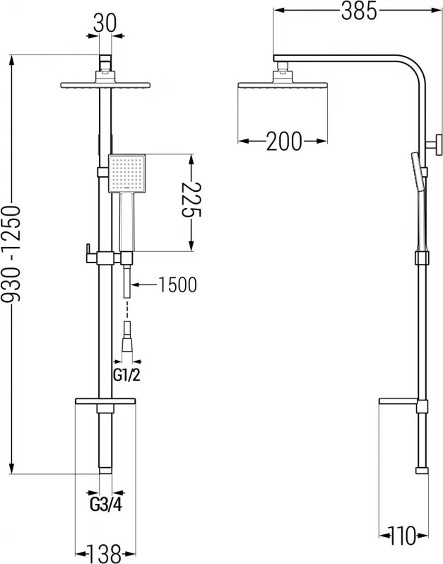 Mexen - Q45 sprchový set s horní hlavicí čtvercovou 20x20, černá, 798454595-70