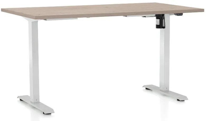 Výškově nastavitelný stůl OfficeTech A, 120 x 80 cm, bílá podnož, dub