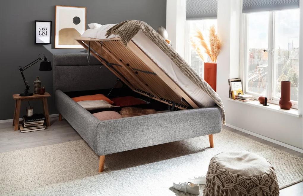 Šedá dvoulůžková postel Meise Möbel Lotte 160 x 200 cm s úložným prostorem