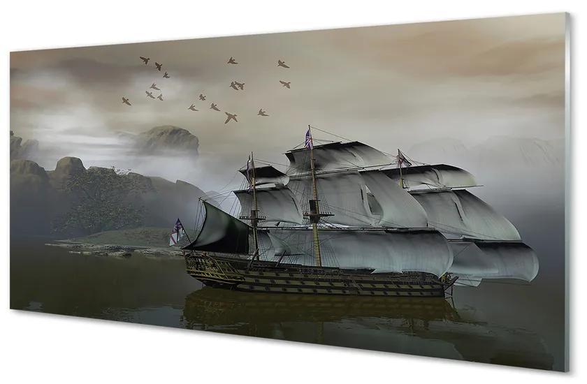 akrylový obraz mořské loď hory 125x50 cm