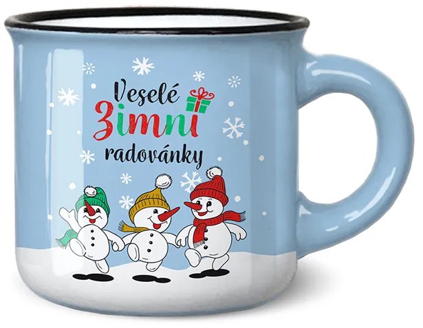 VNC minihrníčky Vánoční mini hrneček na kávu Veselé zimní radovánky - sněhuláci