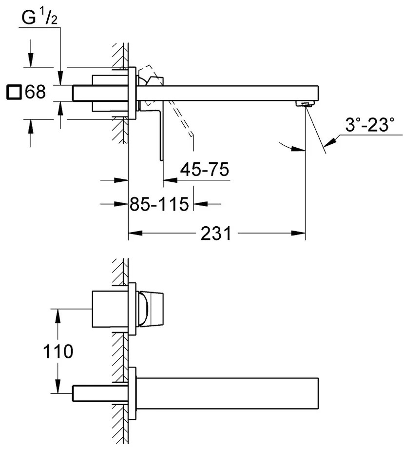 Grohe Eurocube - Umyvadlová 2-otvorová baterie, M-Size, chrom 23447000