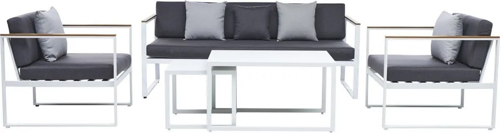 Sensum Hasseludden Set lounge nábytku, 5 dílů, hliník, polyester, polywood, bílá, šedá