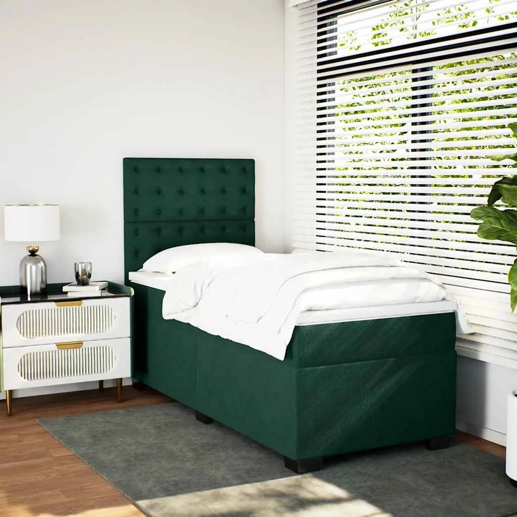 Box spring postel s matrací tmavě zelená 90x190 cm samet 3293101