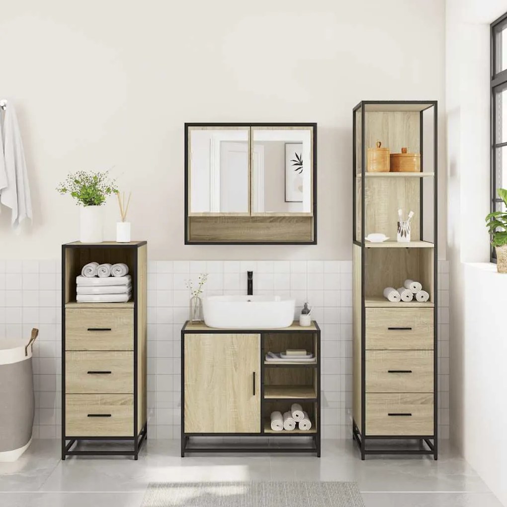 4dílný set koupelnového nábytku dub sonoma kompozitní dřevo 3301296