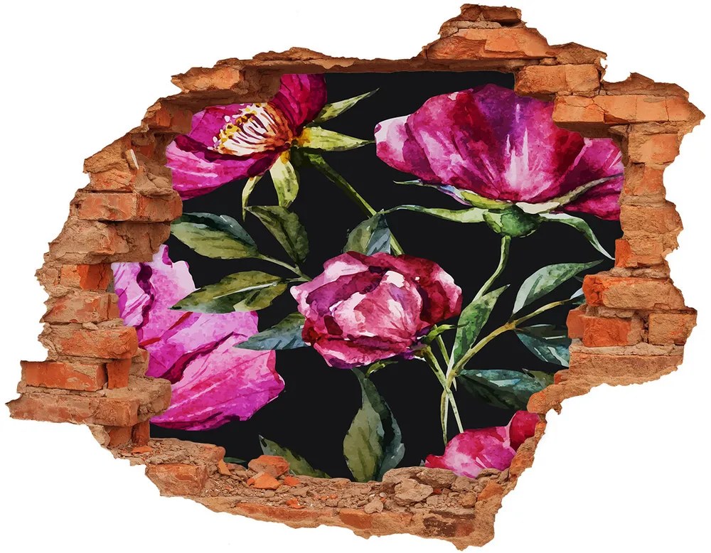 Wallmuralia 3D díra nálepka Růžové pivoňky 90x70 cm