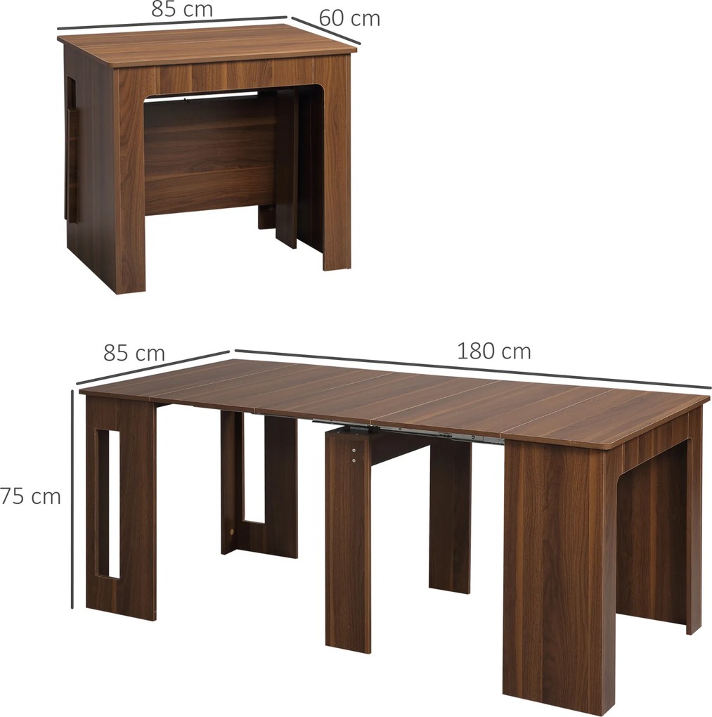 HOMCOM jídelní stůl rozkládací stůl rozkládací kuchyňský stůl jídelní stůl do obývacího pokoje jídelna moderní design hnědá 180 x 85 x 75cm | Aosom