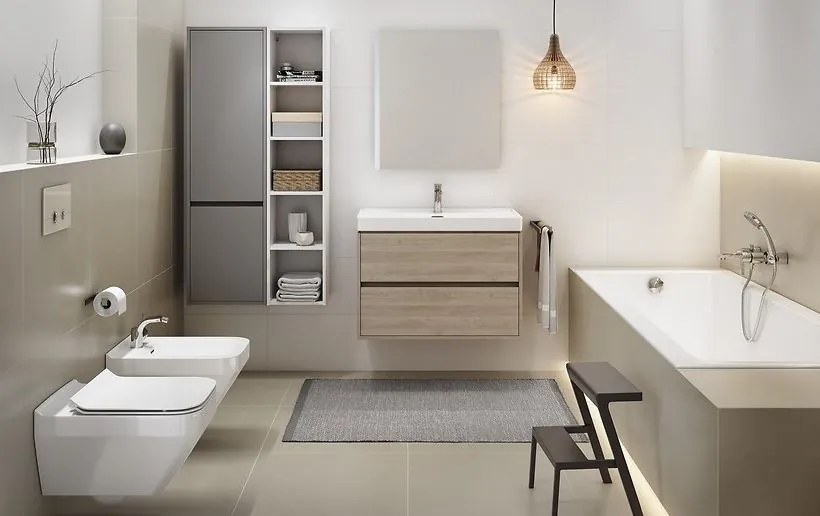 Cersanit - SET B107 Crea skříňka + Crea 40 umyvadlo, Šedá, S801-281