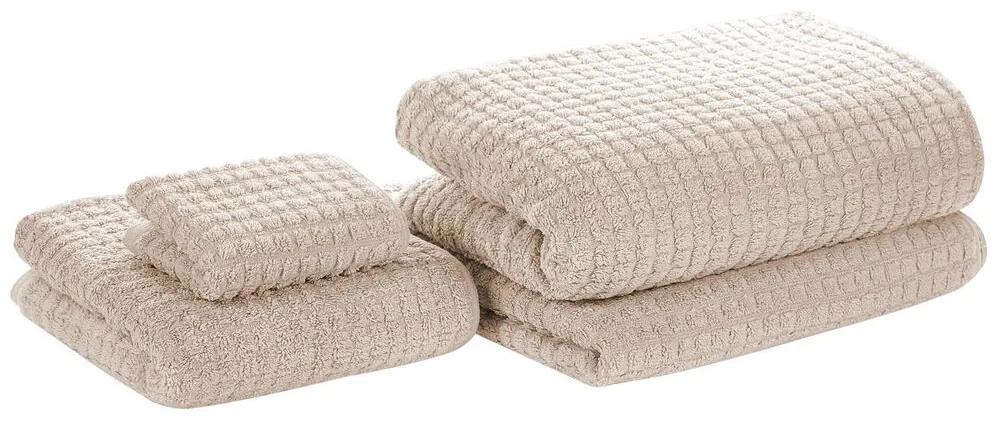 Sada 4 béžových bavlněných ručníků ATAI Beliani