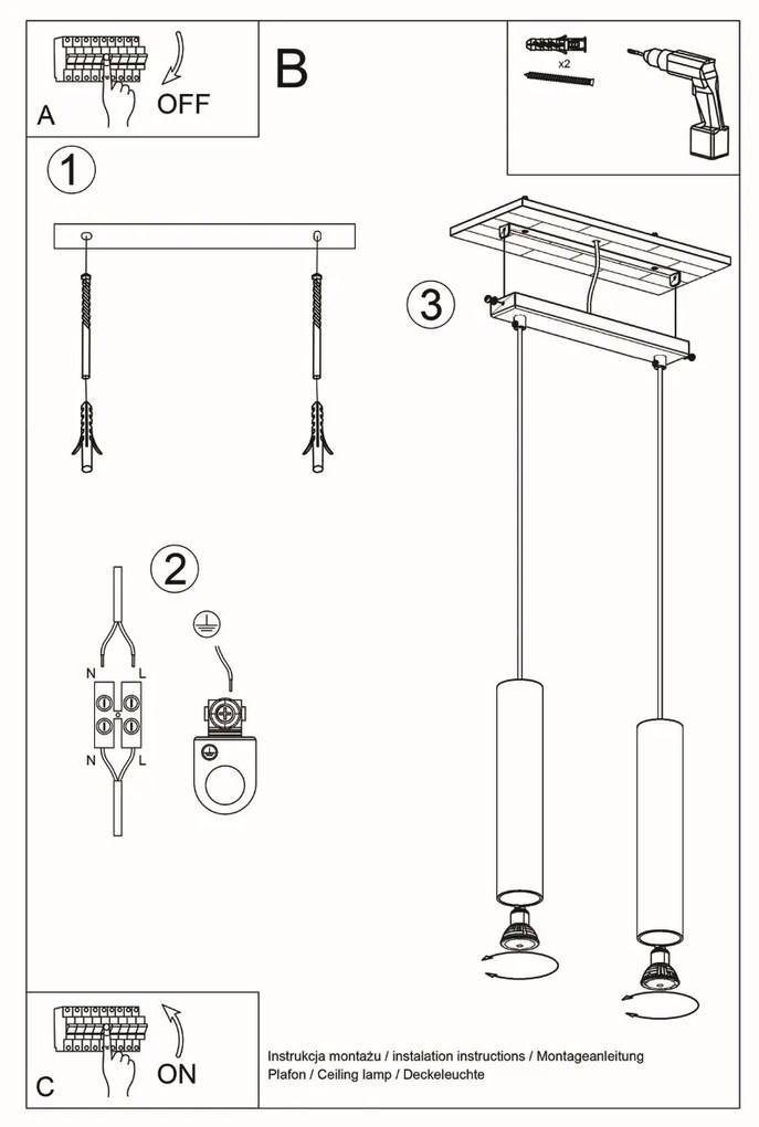 Závěsné svítidlo Lagos, 2x bílé kovové stínítko