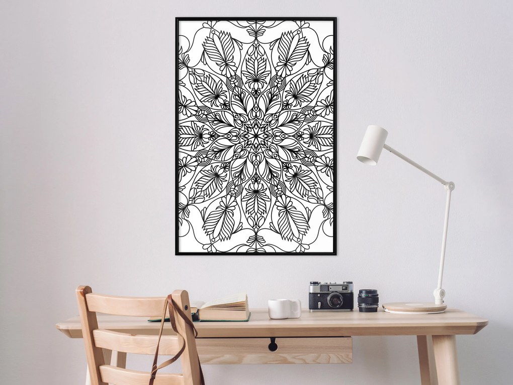 Artgeist Plakát černobílá mandala Velikosti (šířkaxvýška): 40x60, Finální vzhled: Bílý rám