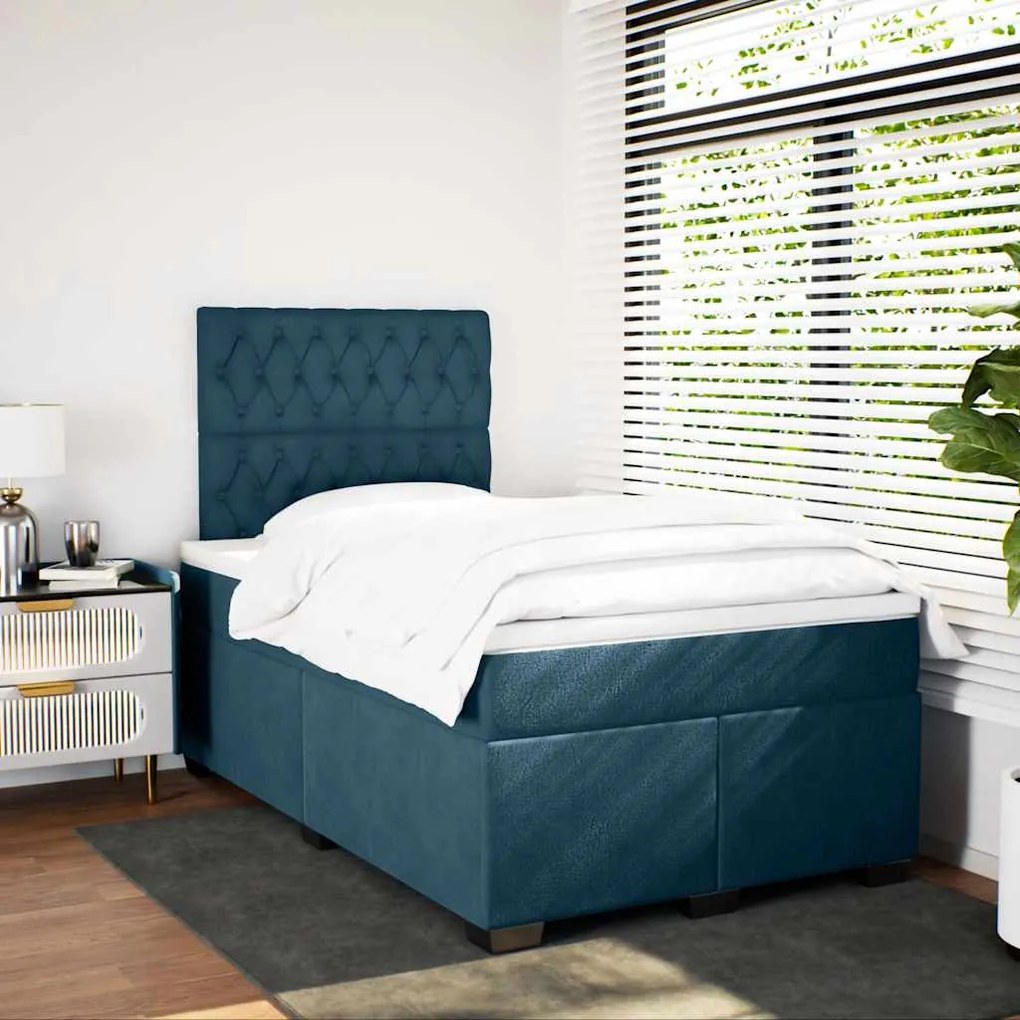 Box spring postel s matrací modrá 120 x 200 cm samet 3293192