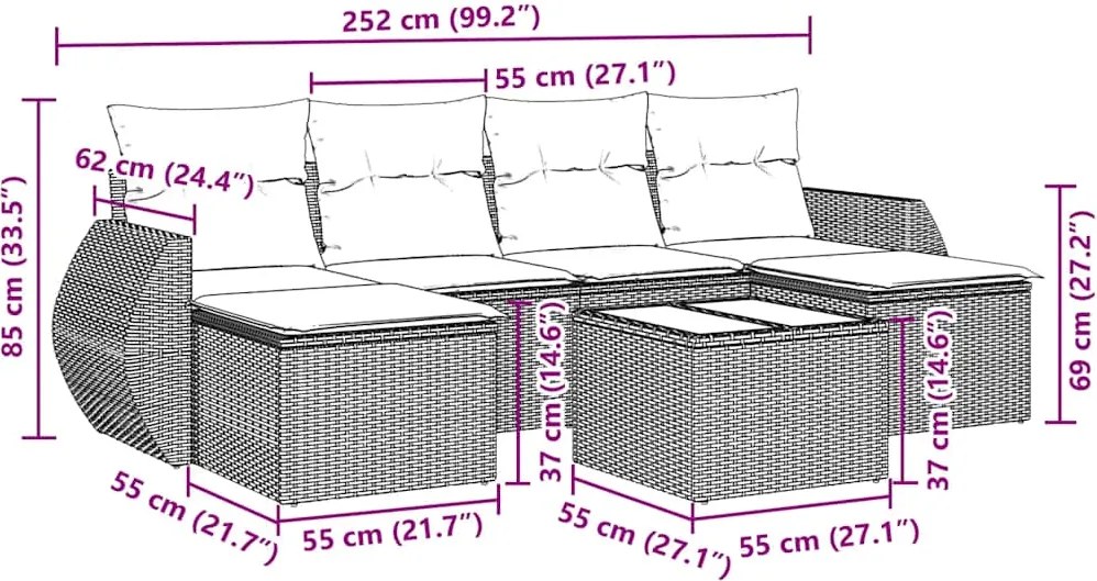 7dílná zahradní sedací souprava s poduškami černá polyratan 3254063