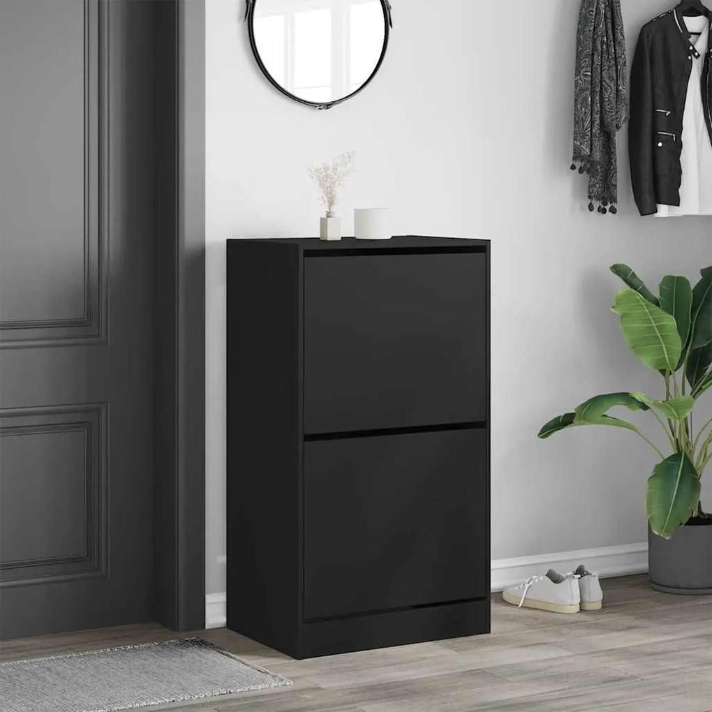 Botník se 2 výklopnými zásuvkami černý 60 x 42 x 108 cm 3214386
