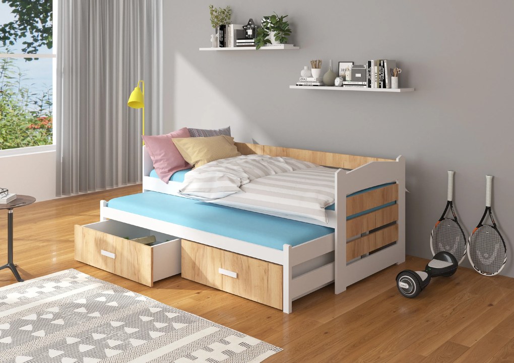 ADRK Furniture Postel dvojitá s matracemi TIARRO 200x90 CH-Tia-W+OGOLD-206+M-E402