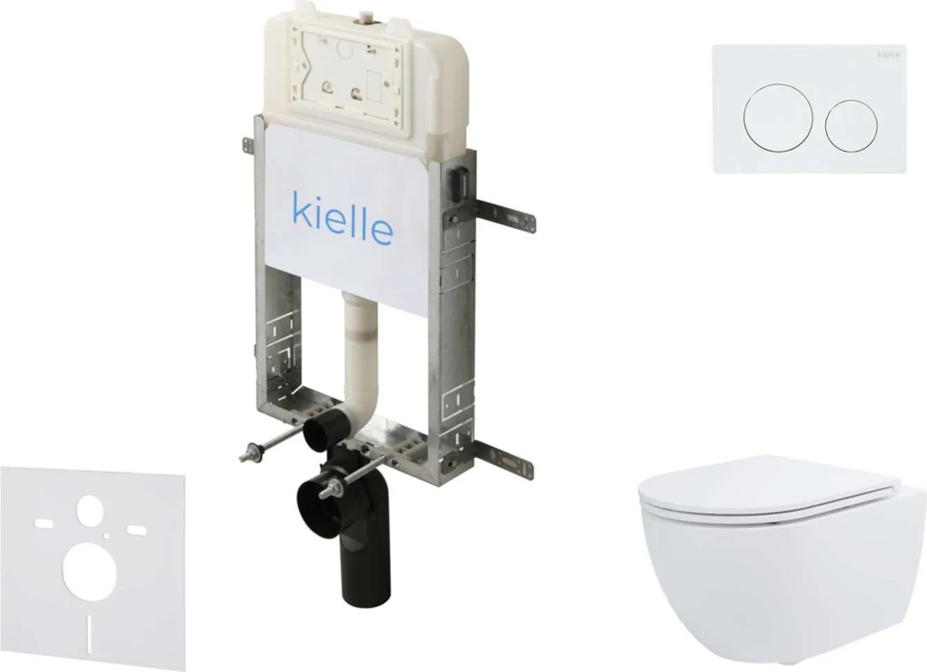 kielle Genesis New - Set předstěnové instalace, klozetu Oudee, Vortex Rimless+, sedátka softclose a tlačítka Gemini New I, lesklá bílá 30502SZ01