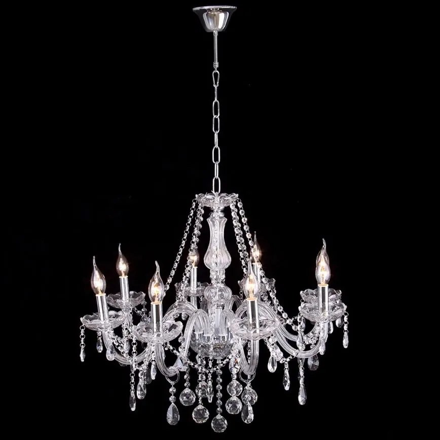 Toolight - Křišťálový závěsný lustr 8xE14 60W, stříbrná, OSW-04600