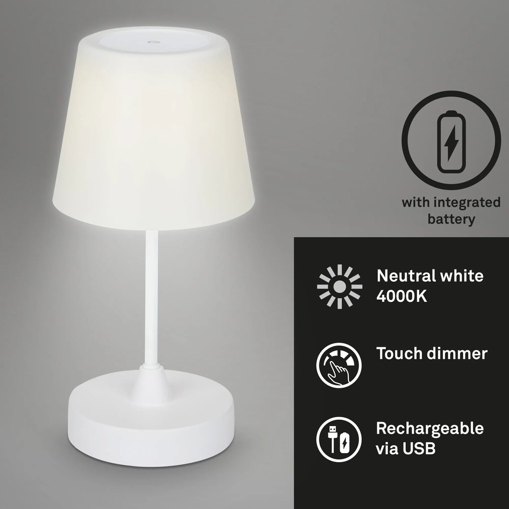 BRILO 7032416 LED venkovní stolní lampa s dotykovým vypínačem, pr.30 cm, LED modul, 3 W, 340 Lm, bílé (starý kód: BRILO 7032-416) - BRILO
