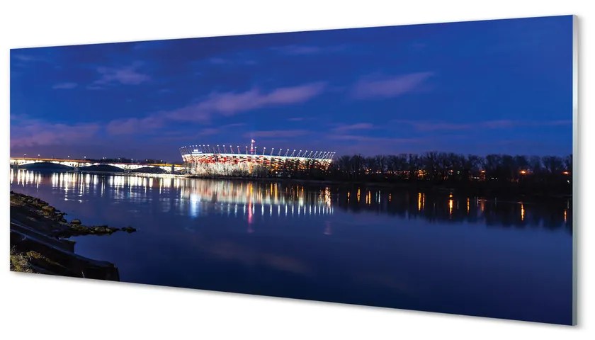 akrylový obraz Varšavský stadion river most v noci 120x60 cm