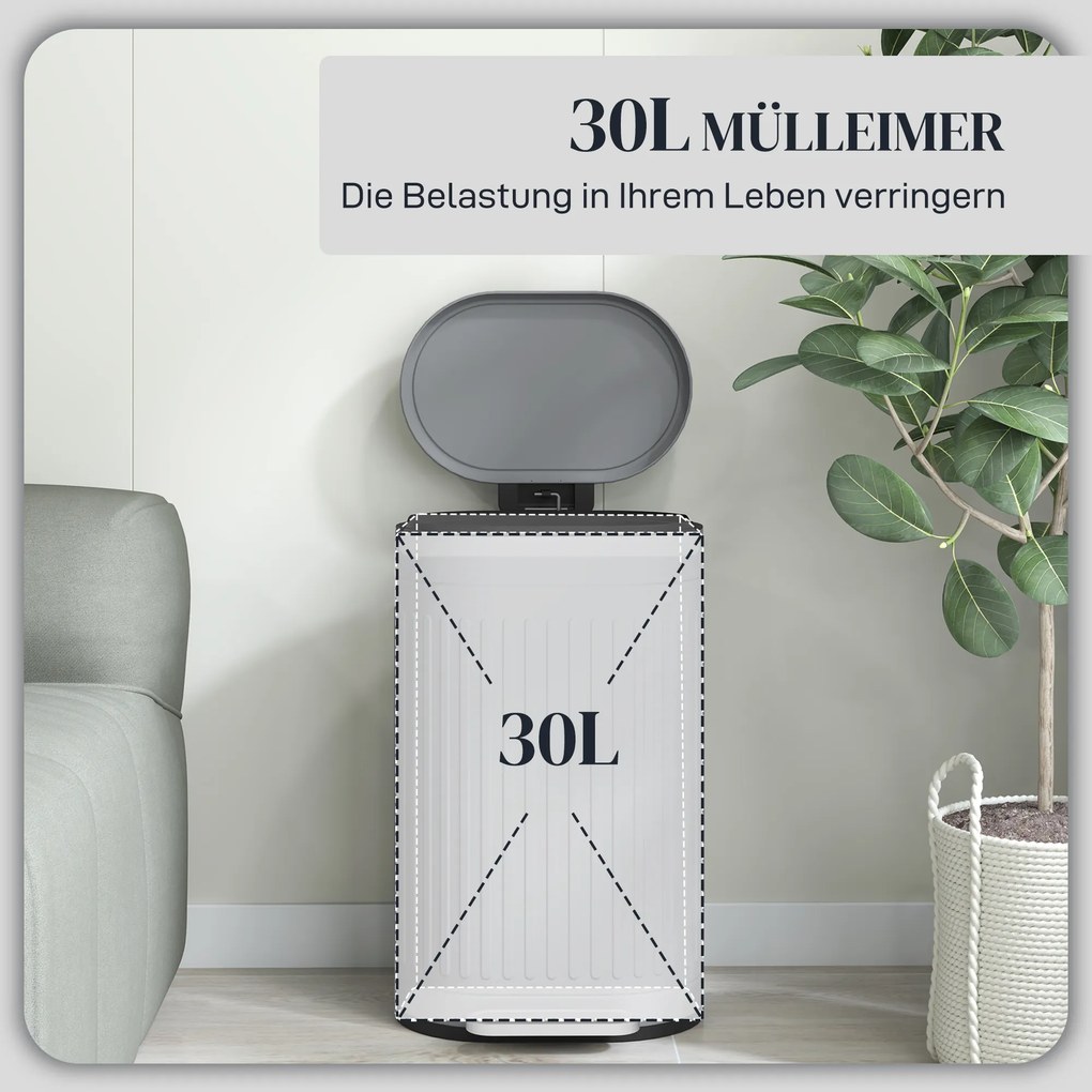 HOMCOM Odpadkový koš 30 l pedálový koš s víkem nožní pedál vyjímatelný vnitřní koš s funkcí soft-close 36,5 x 31,2 x 60,8 cm, šedý