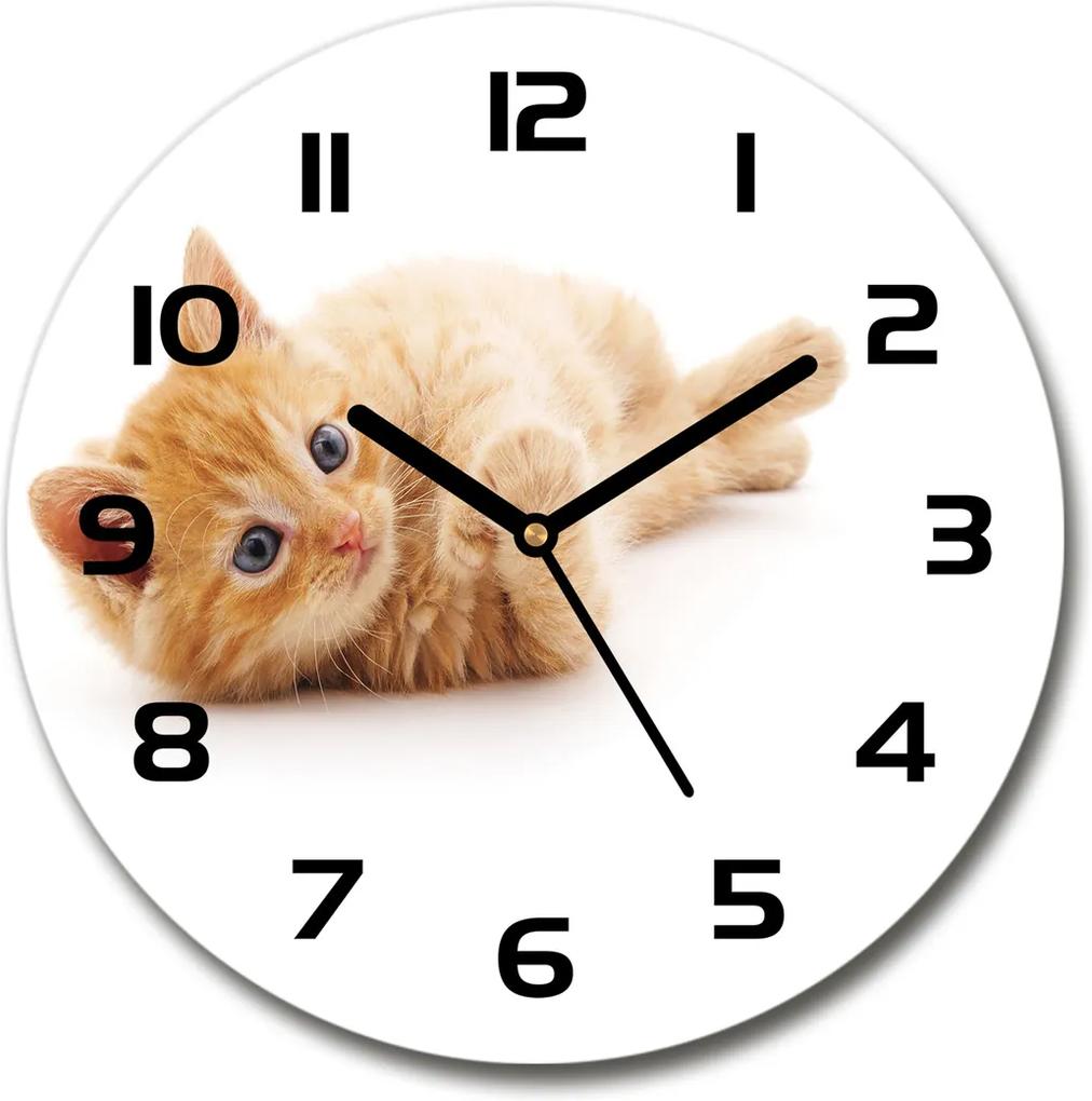 Skleněné nástěnné hodiny čtverec Červená kočka | Biano