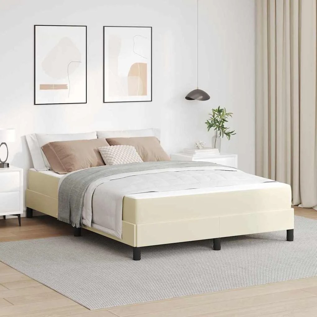 Rám postele s matrací Krémová 140 x 190 cm textil 3398630