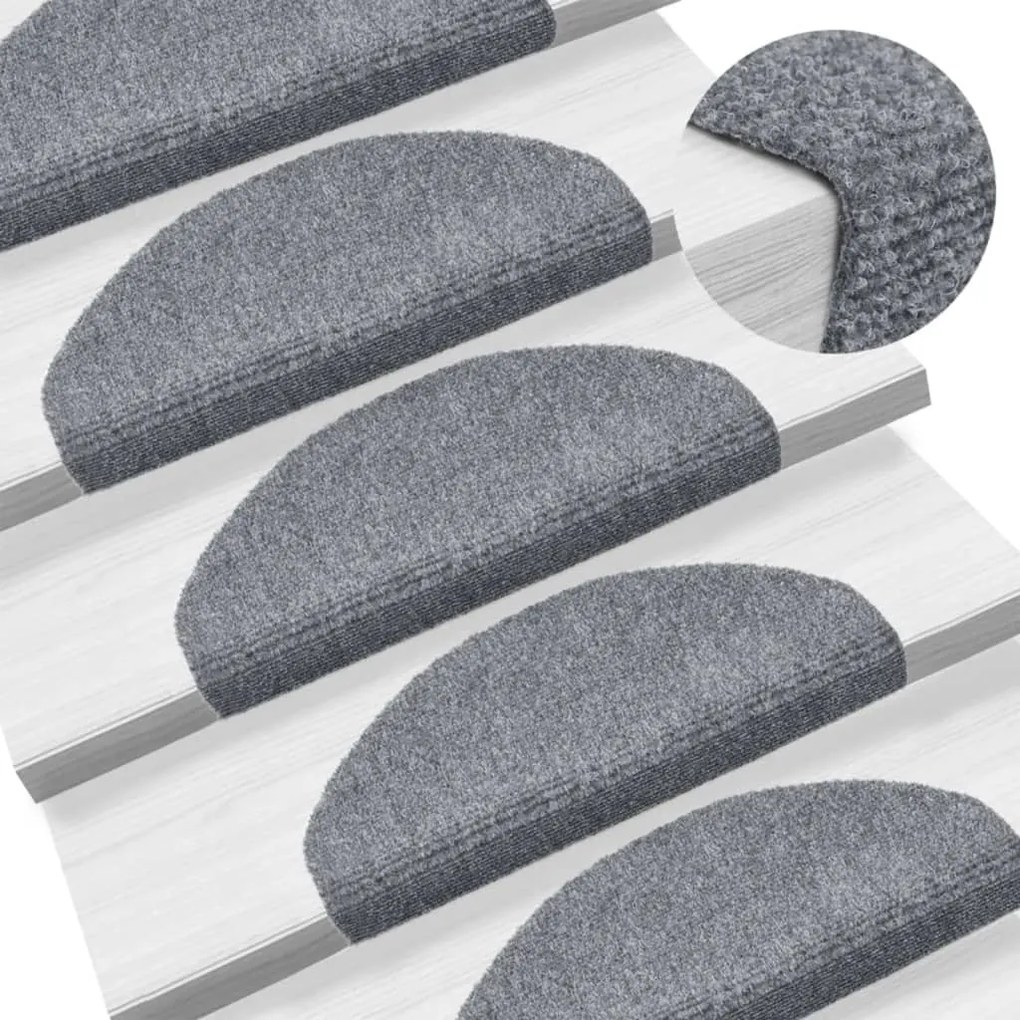 Schodové rohože samolepicí 15 ks 65 x 21 x 4 cm světle šedé, půlkulaté, velké 132699