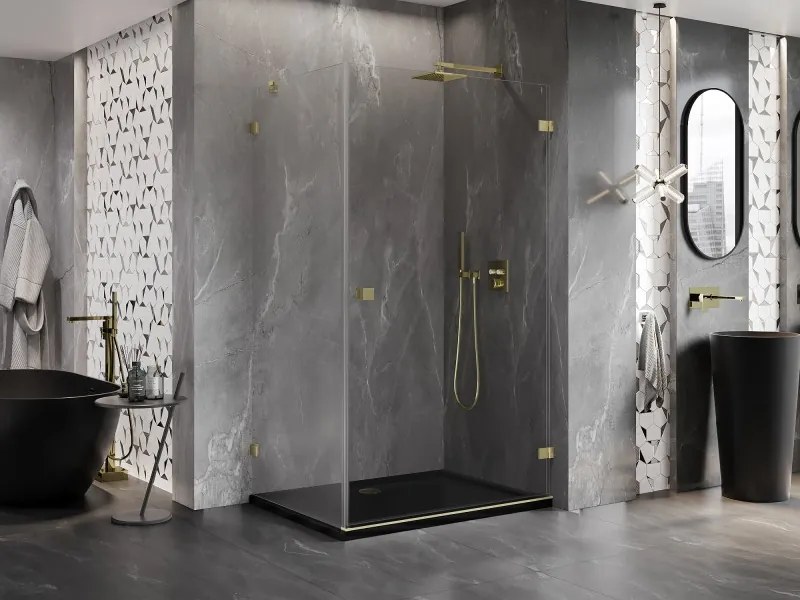 Mexen Lunar-B, pravostranný výklopný sprchový kout 95 x 90 cm, 8mm čiré sklo, zlatý kartáčovaný - 832-095-090-55-00-P
