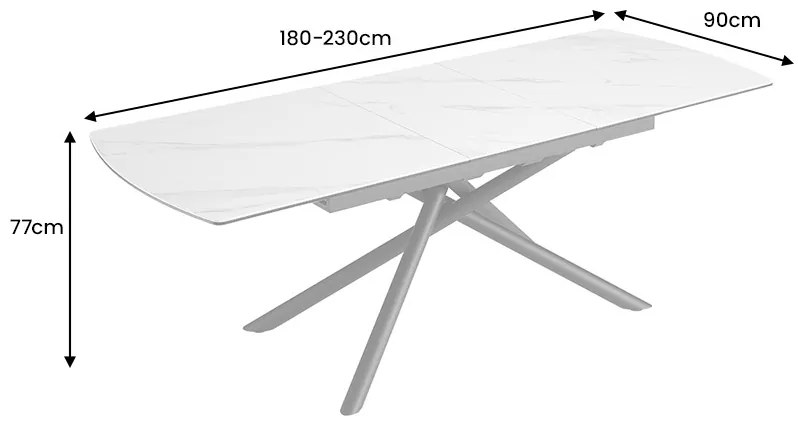 Rozkládací keramický jídelní stůl Mairead 180-230 cm bílý