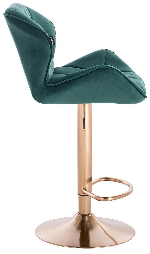 Velurová barová židle MILANO - zelená na zlaté podstavě
