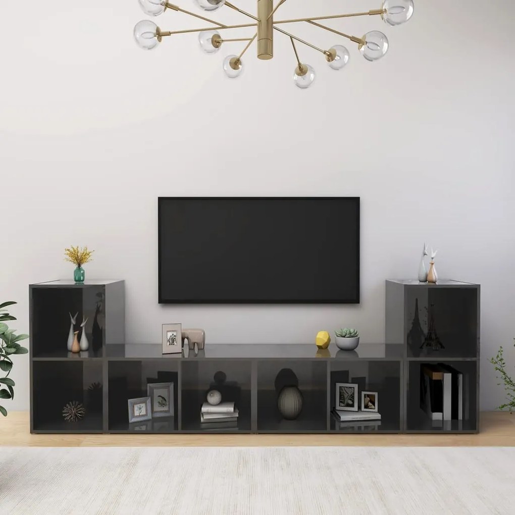 vidaXL TV skříňky 4 ks šedé vysoký lesk 72 x 35 x 36,5 cm dřevotříska