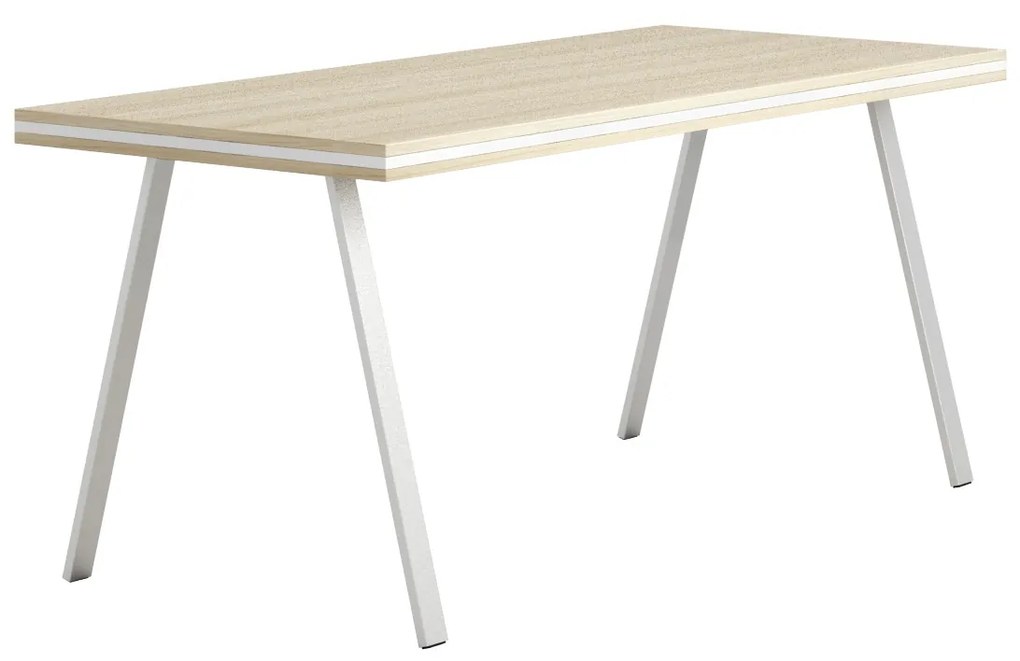 Kancelářský psací stůl LAYERS, výsuvná prostřední deska, 170 cm, bílá / dub přírodní