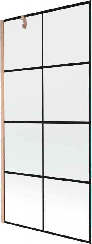Mexen Next, 1-křídlová vanová zástěna 90 x 150 cm, 6mm čiré sklo - černý vzor, ​​měděná matná, 895-090-000-00-70-77