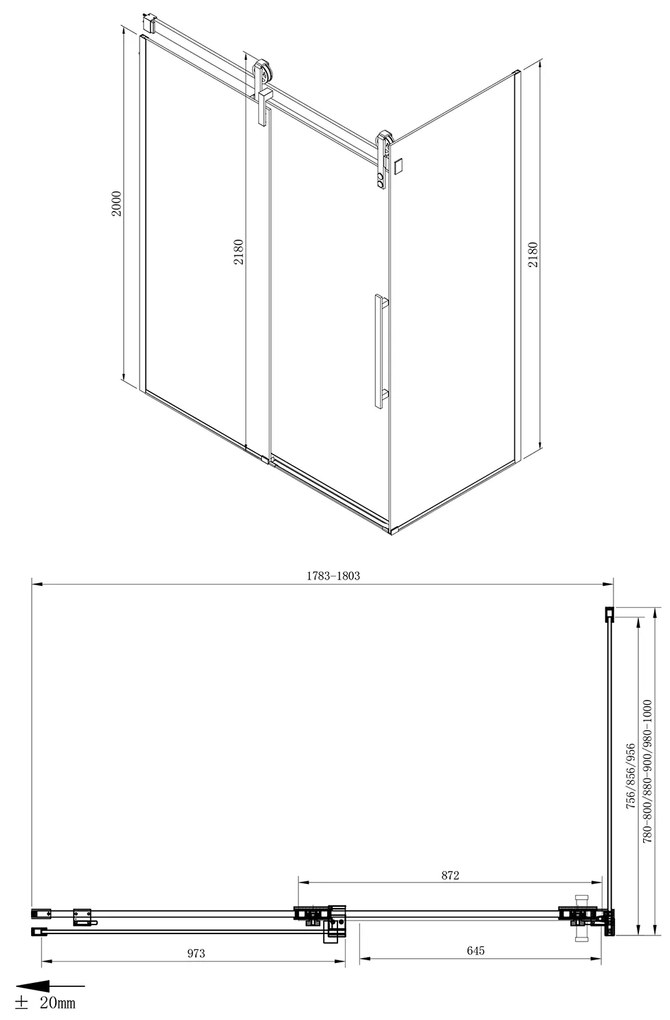 Gelco Volcano Black sprchové dveře dvoudílné posuvné 1800 mm, GV1418