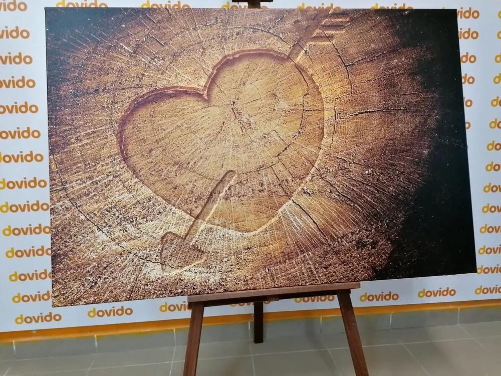 Obraz vyřezané srdce na pni - 60x40 cm
